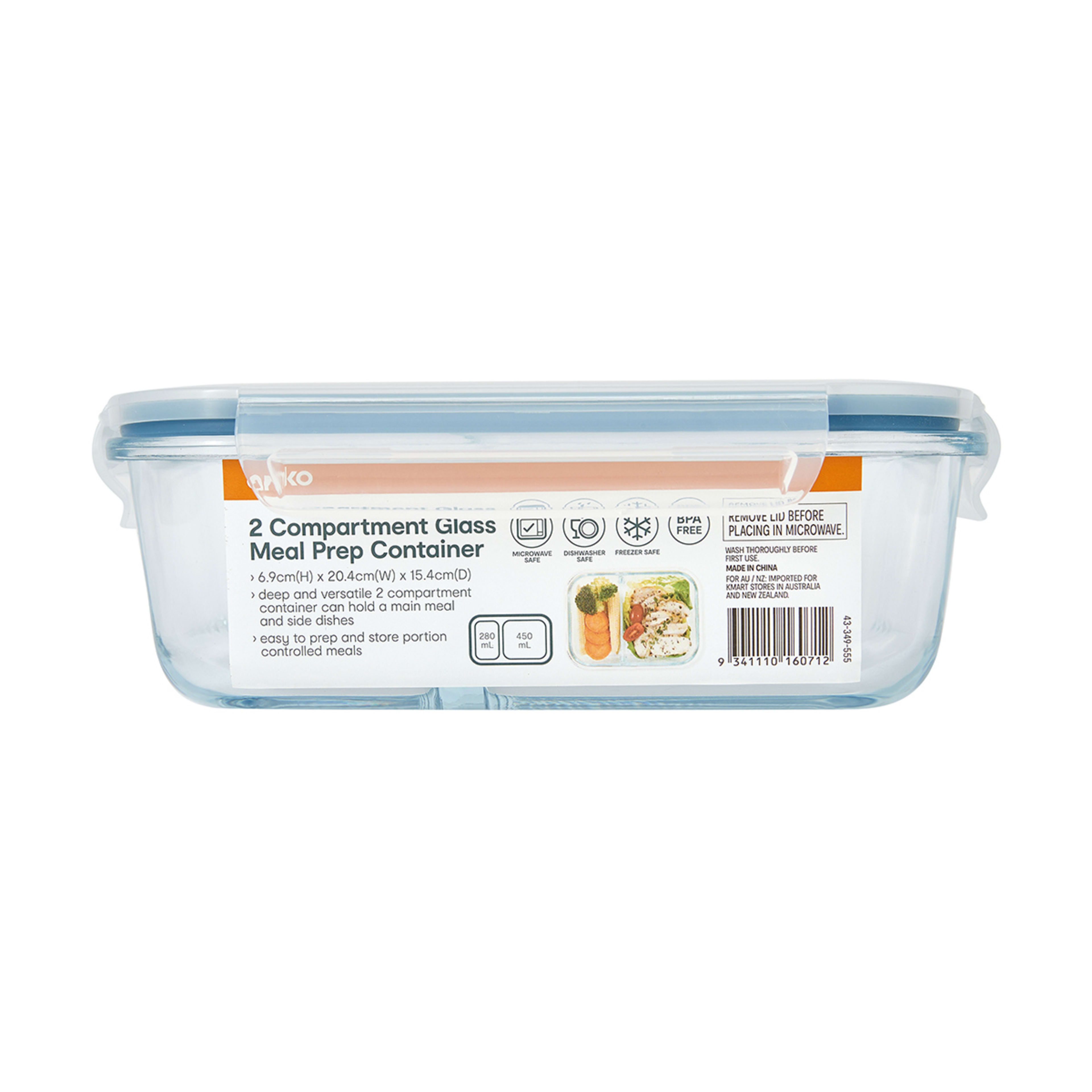 2 Compartment Glass Meal Prep Container - Kmart