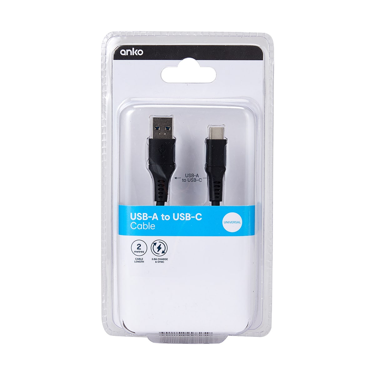 USB-A to USB-C Universal Cable - 2m - Kmart