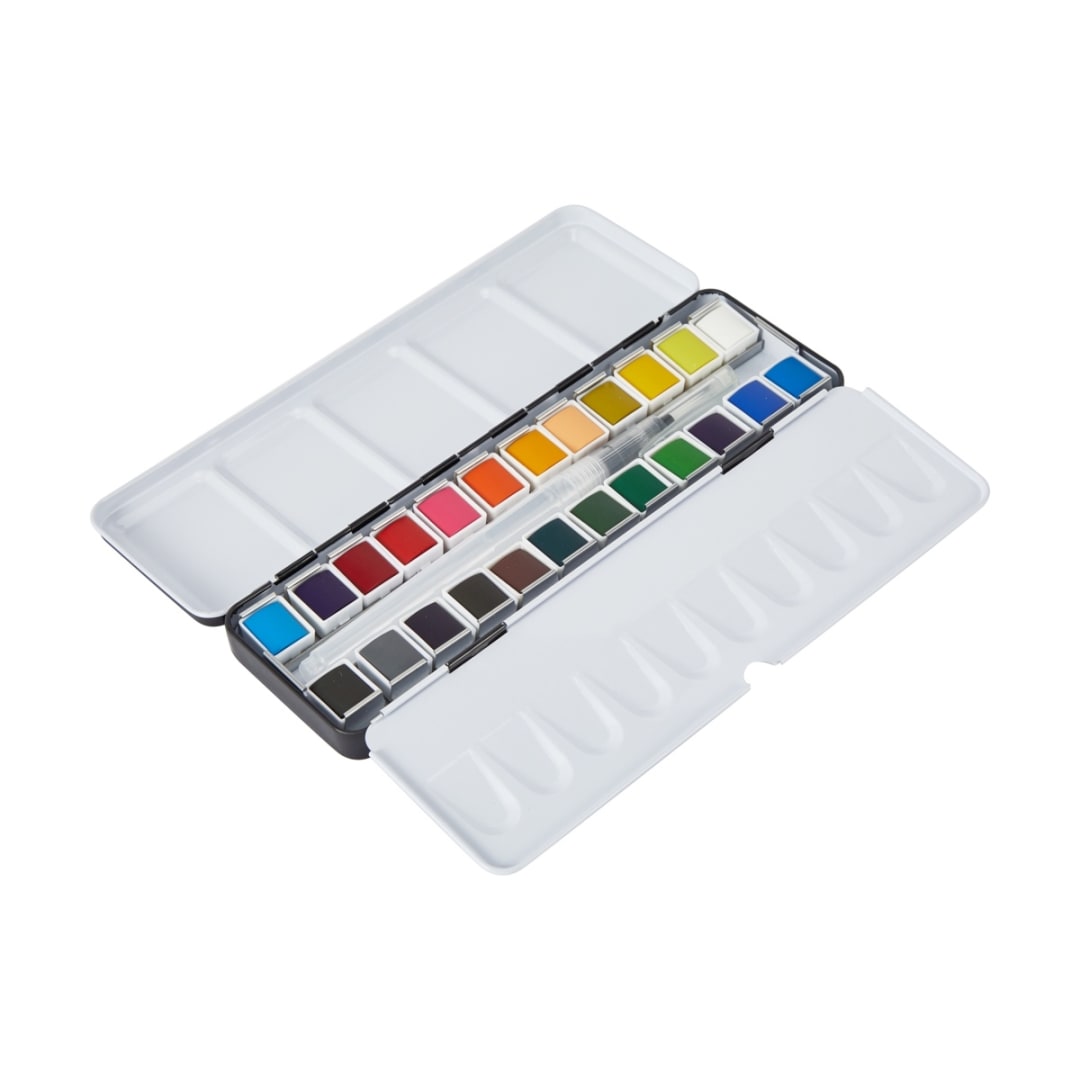 24 Pack Watercolour Half-Pans - Basic - Kmart