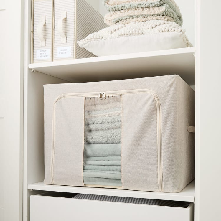 Linen Look Collapsible Box with Window - Extra Large, Beige - Kmart