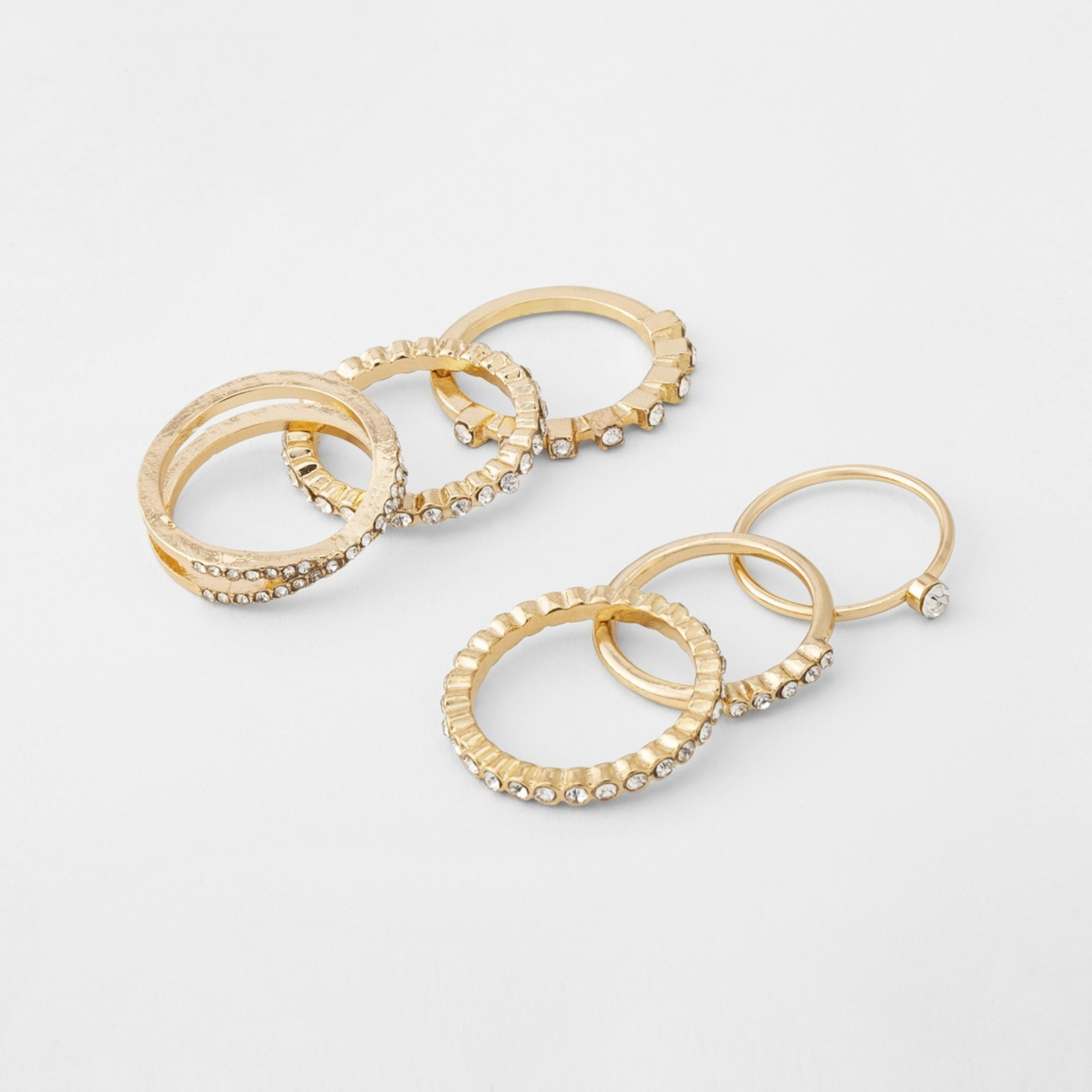 6 Pack Diamante Stack Rings - Gold Tone - Kmart