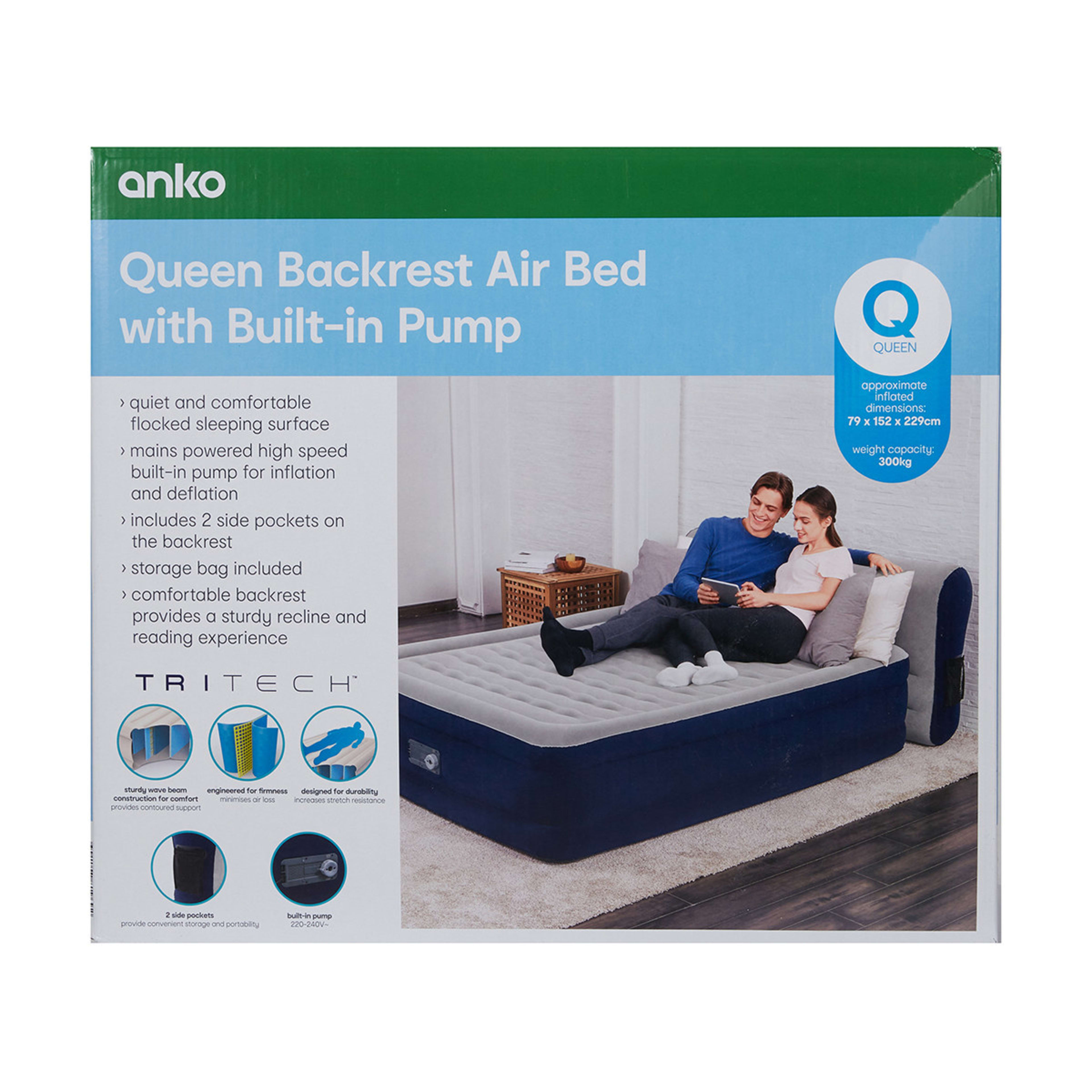 Backrest Air Bed with Built-in Pump - Queen Bed - Kmart