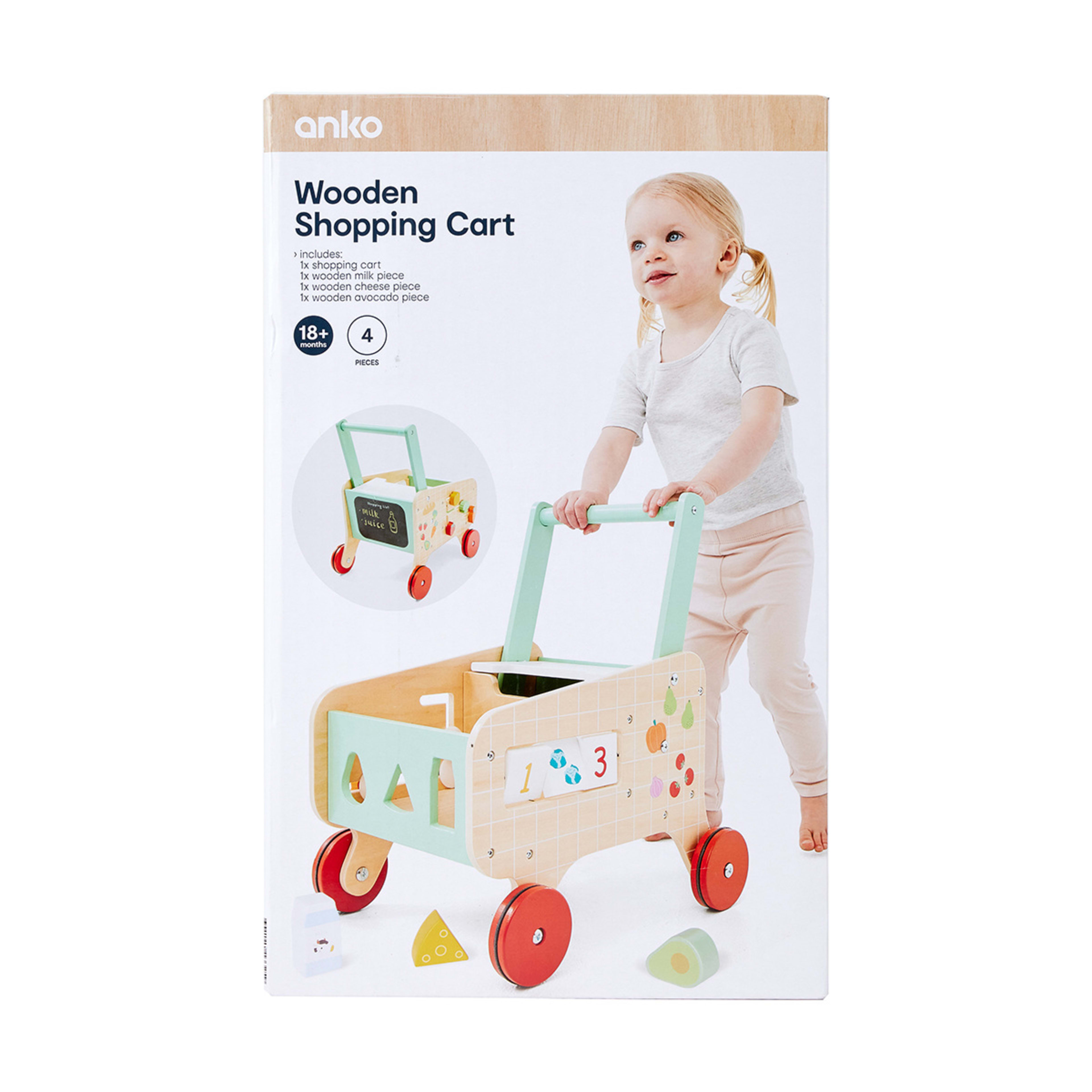 4 Piece Wooden Shopping Cart Playset - Kmart NZ