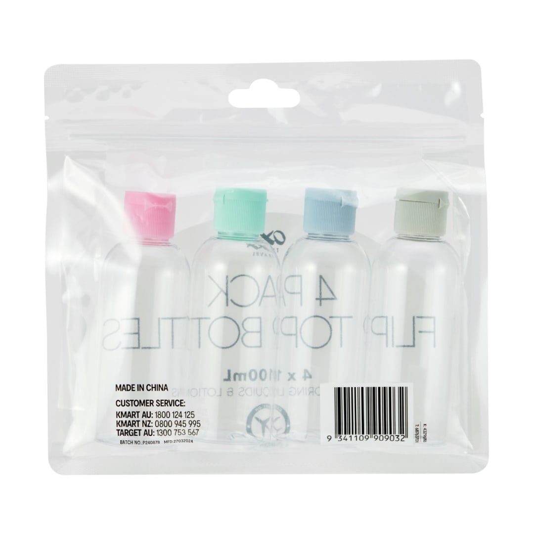 4 Pack Travel Solutions Flip Top Bottles - Kmart