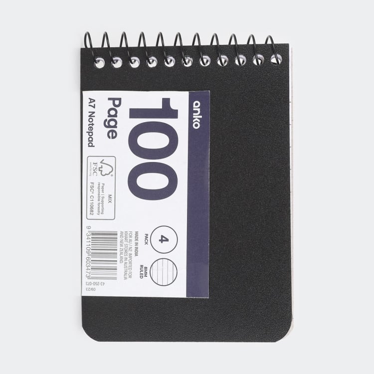 4 Pack A7 Notepad - Black - Kmart