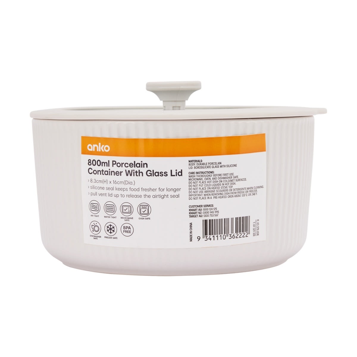 800ml Porcelain Container with Glass Lid - Kmart NZ