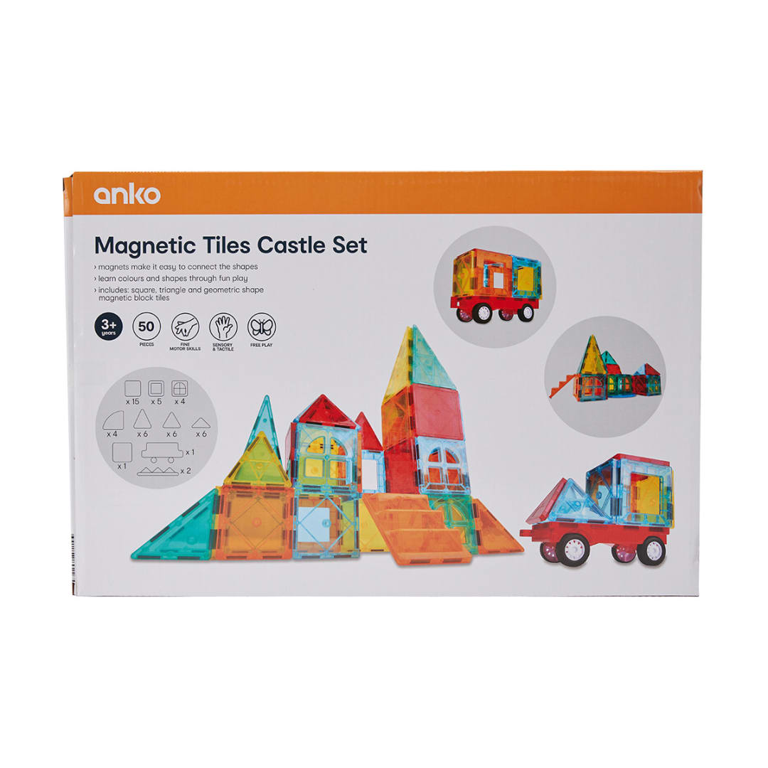 50 Piece Magnetic Tiles Castle Set - Kmart