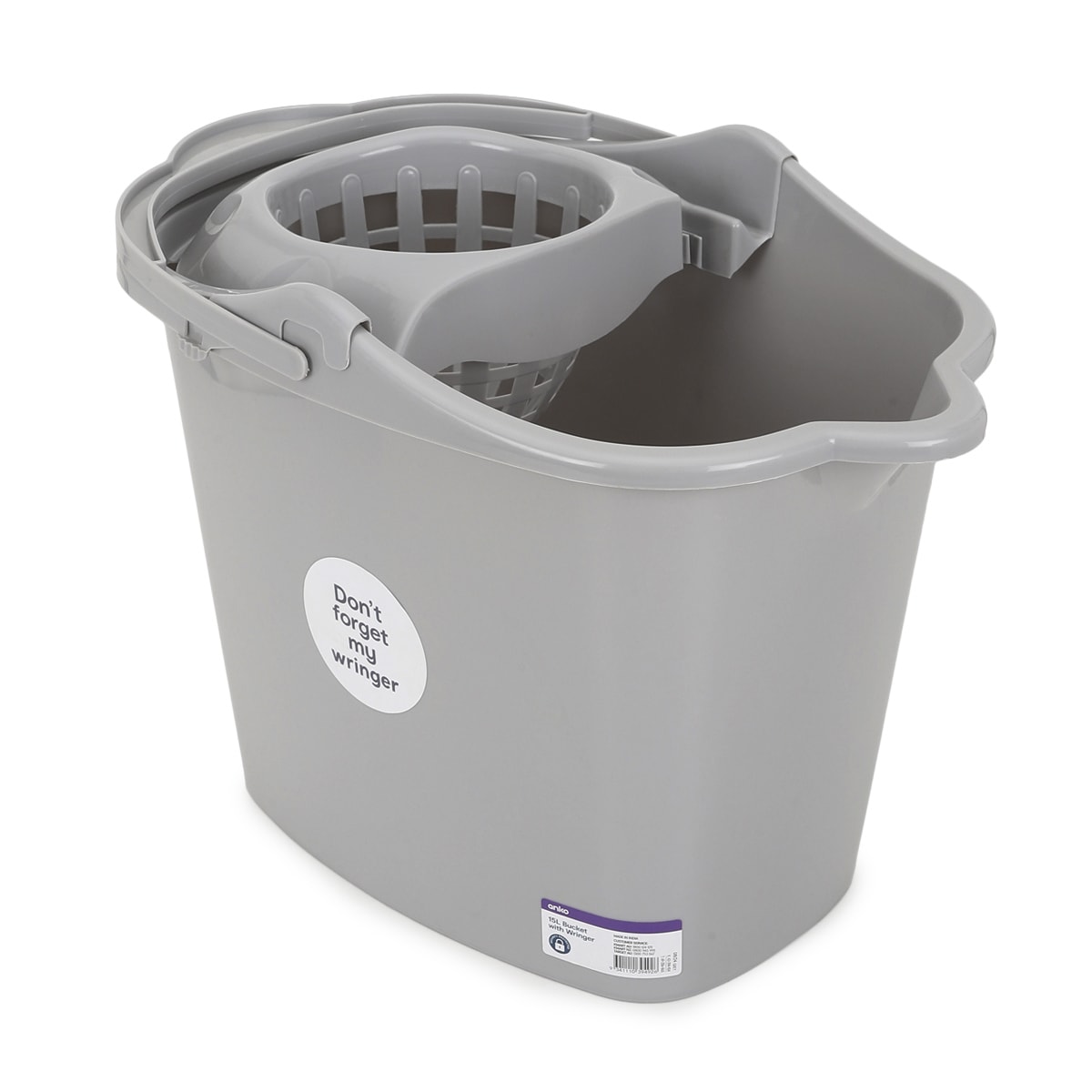 15L Bucket with Wringer - Grey - Kmart