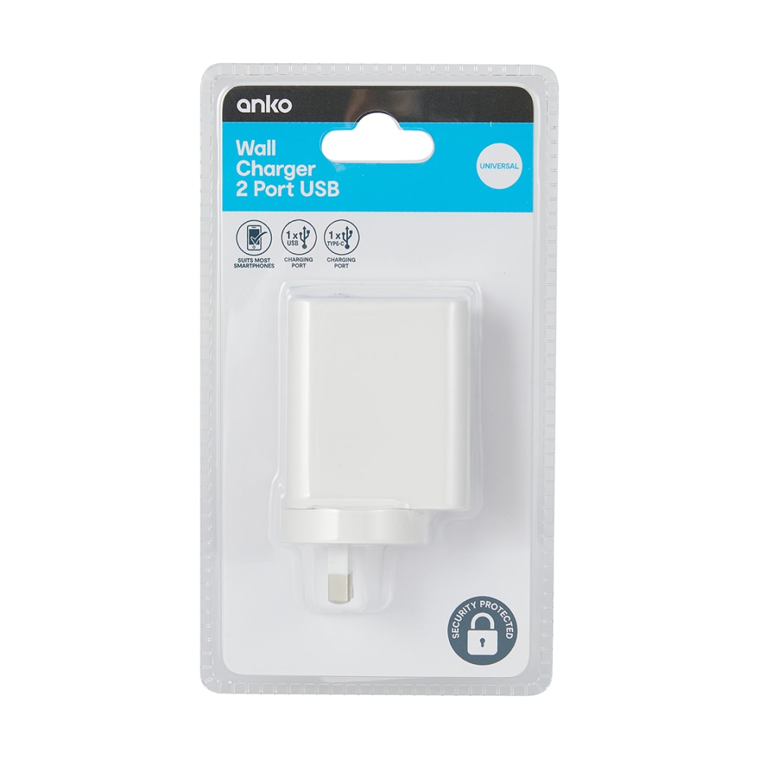 45W USB-C and 12W USB-A 2 Port Wall Charger - White - Kmart