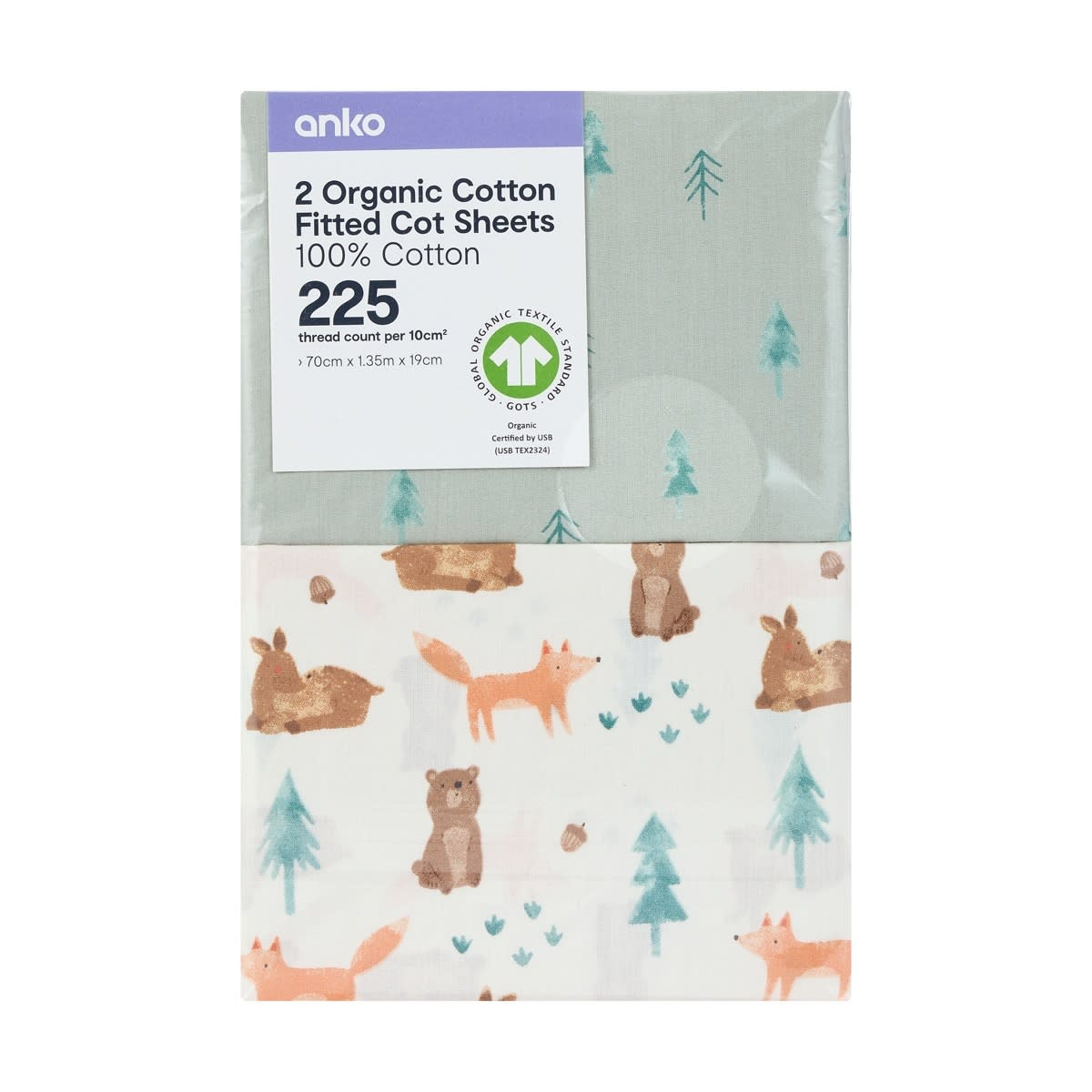 2 Pack Organic Cotton Fitted Cot Sheets - Woodland and Spring - Kmart