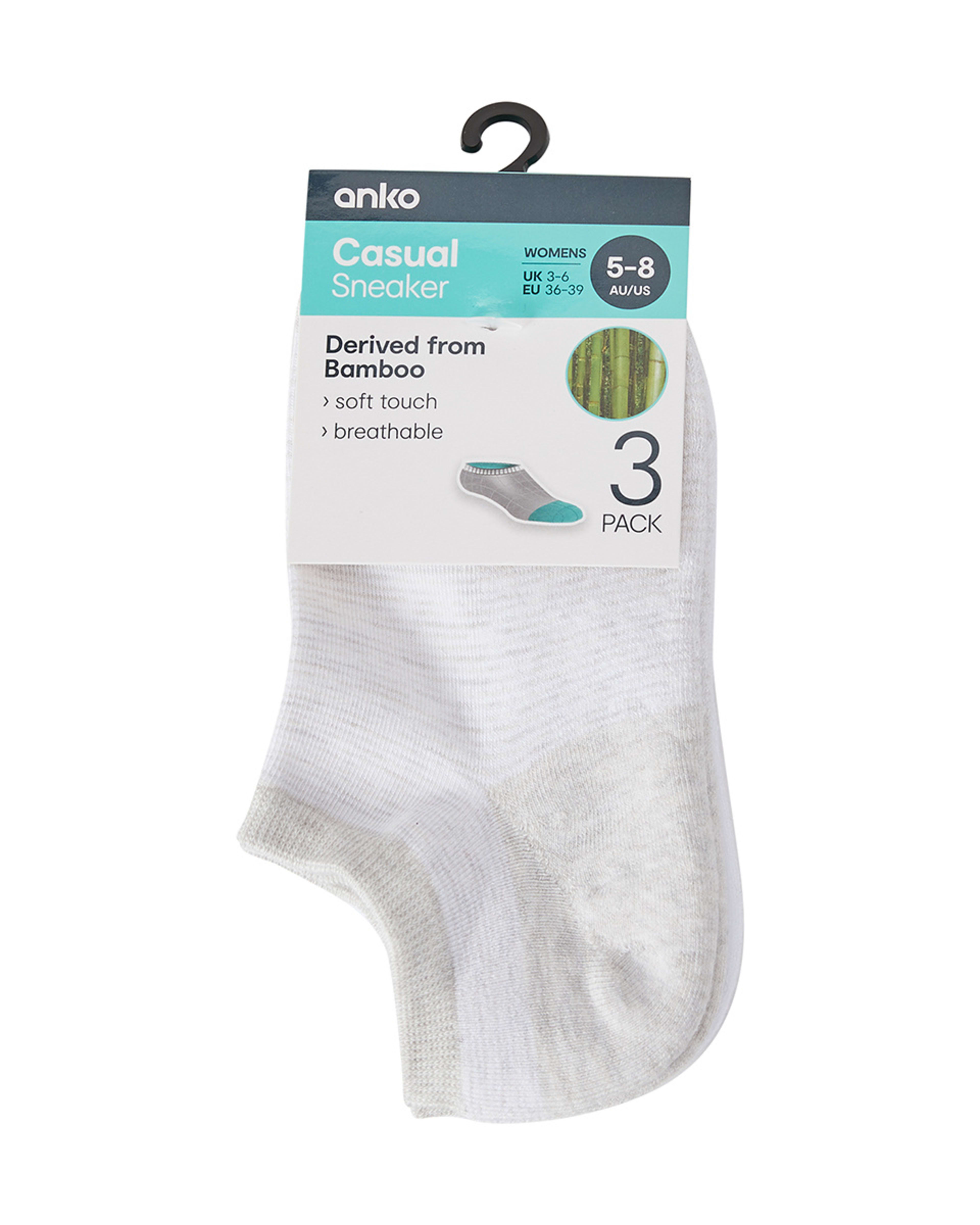 3 Pack Bamboo Terry Sneaker Socks - Kmart
