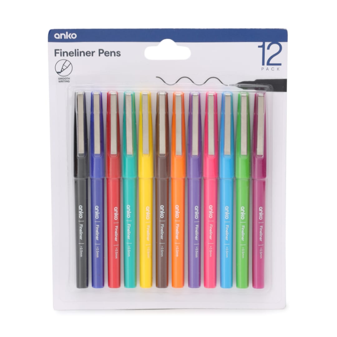 12 Pack Fineliner Pens - Brights - Kmart