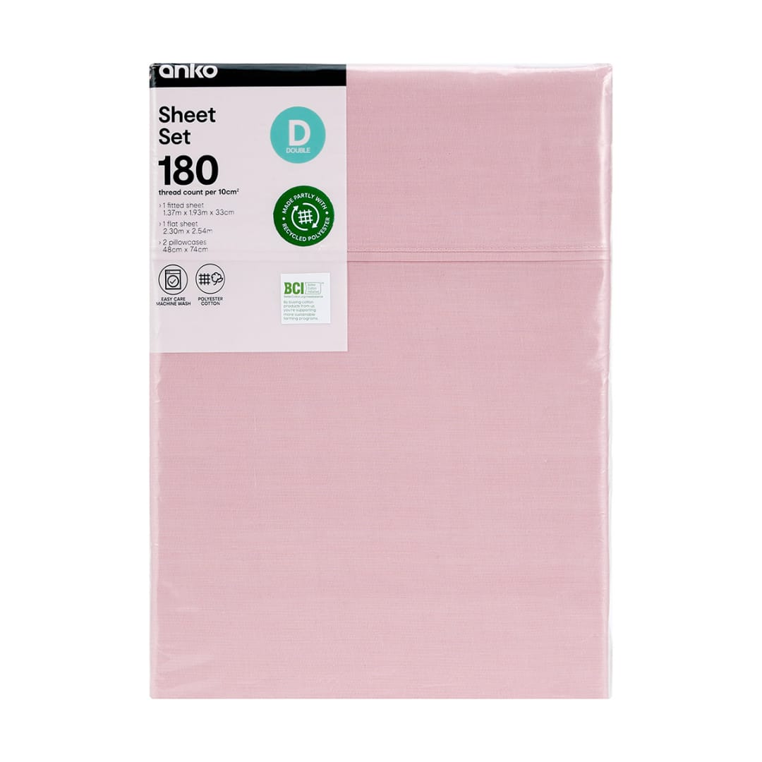 180 Thread Count Sheet Set - Double Bed, Pink - Kmart