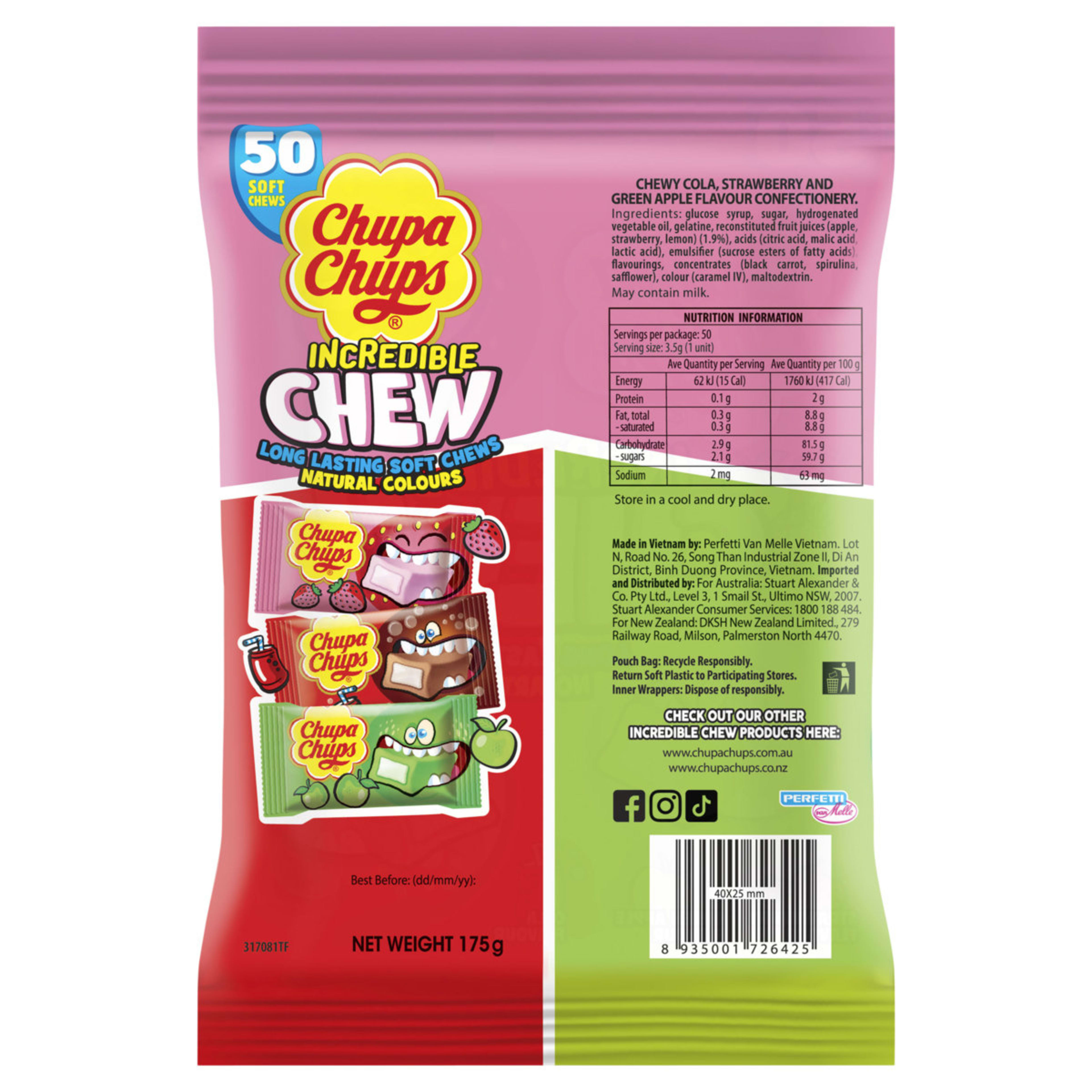 50 Pack Chupa Chups Incredible Chew Share Bag 175g - Kmart
