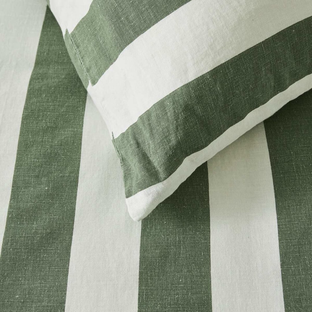 Stripe Linen Cotton Quilt Cover Set - King Bed, Forest - Kmart