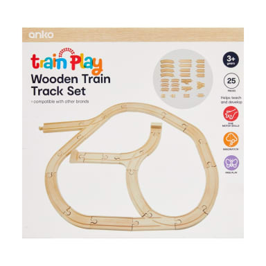 25 Piece Wooden Train Track Set - Kmart