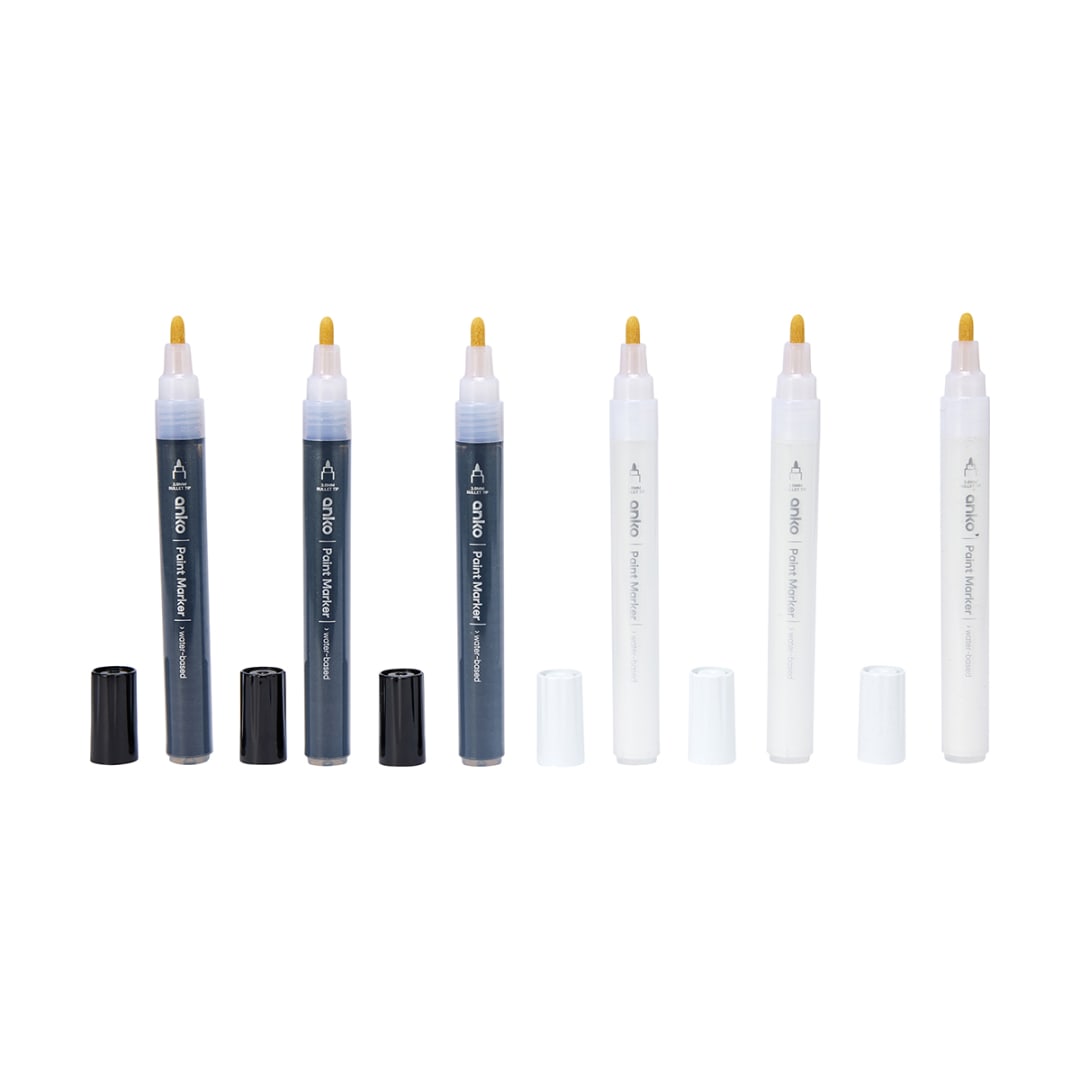 6 Pack Acrylic Paint Markers - Black and White - Kmart