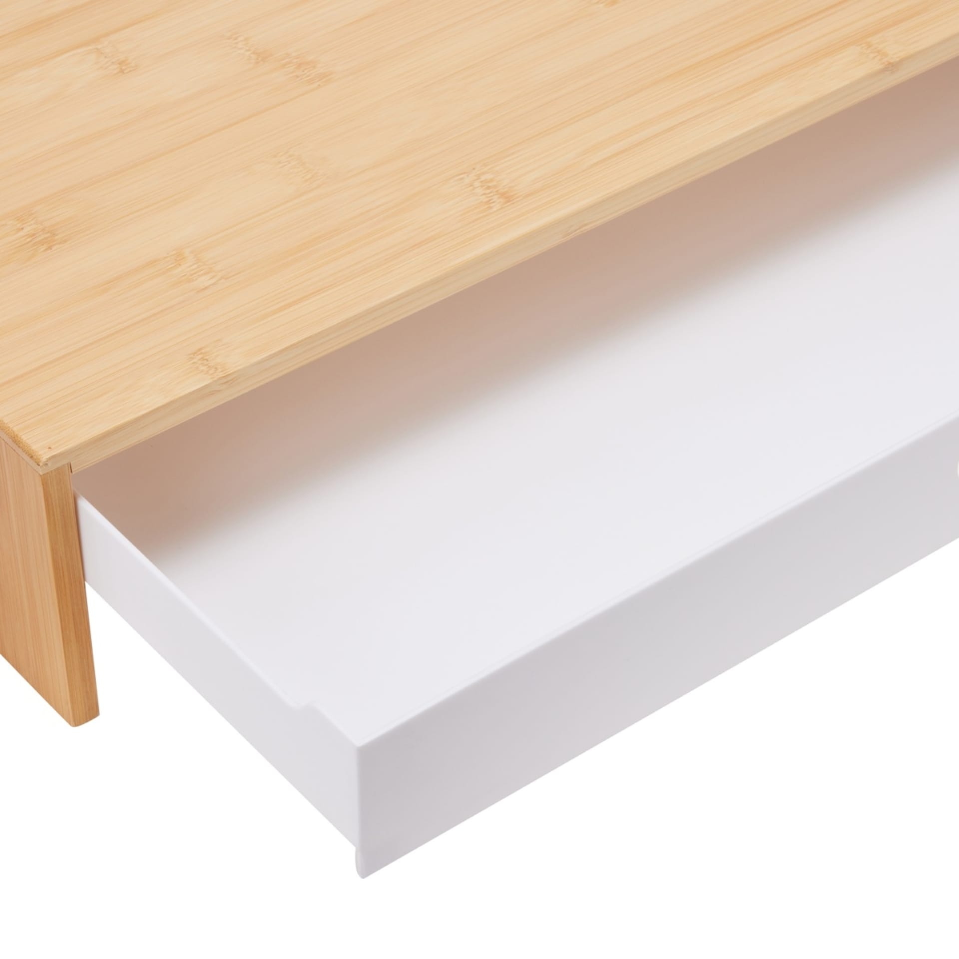 Bamboo and Plastic Monitor Stand with Drawer - White - Kmart
