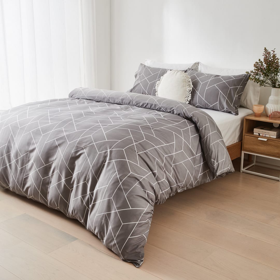 Jesse Quilt Cover Set - Single Bed, Grey - Kmart