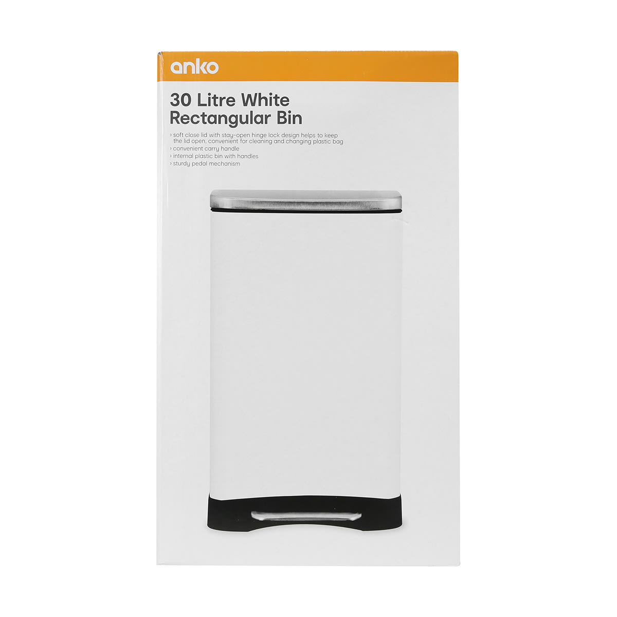30L White Rectangular Bin - Kmart