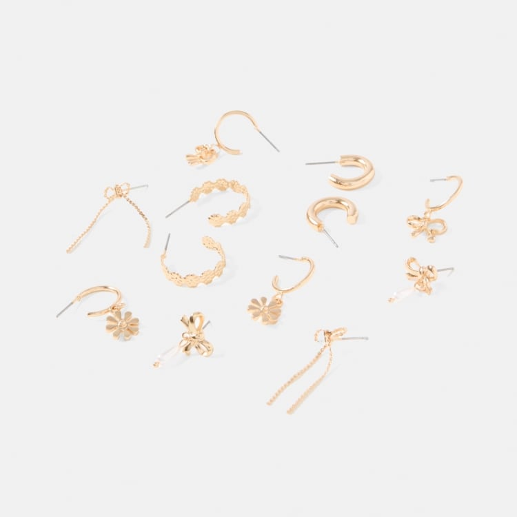 6 Pack Bow, Flower and Faux Pearl Earrings - Gold Tone - Kmart