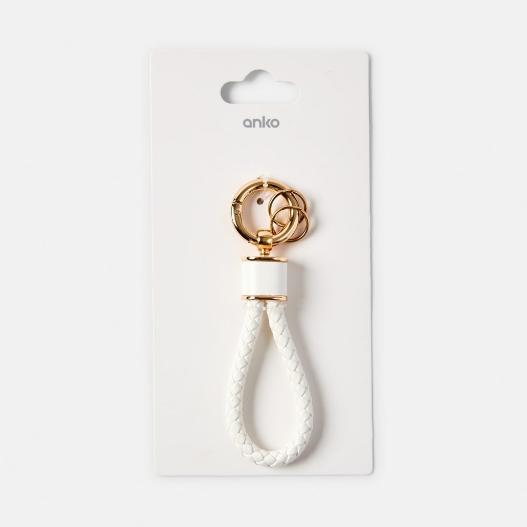 PU Loop Keyring - Gold Tone and White - Kmart