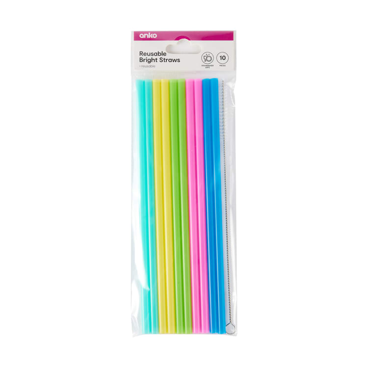 10 Piece Reusable Bright Straws - Kmart