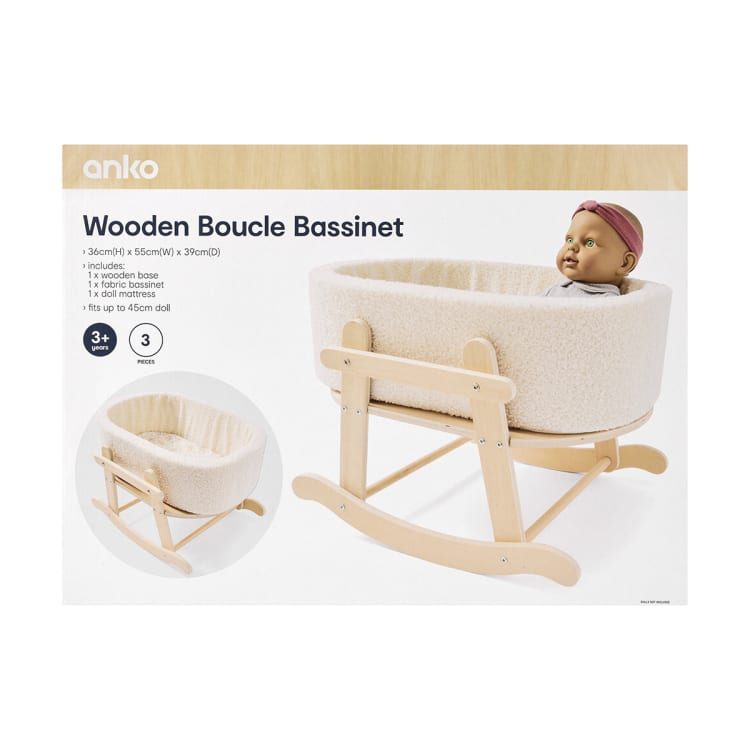 3 Piece Wooden Boucle Bassinet - Kmart