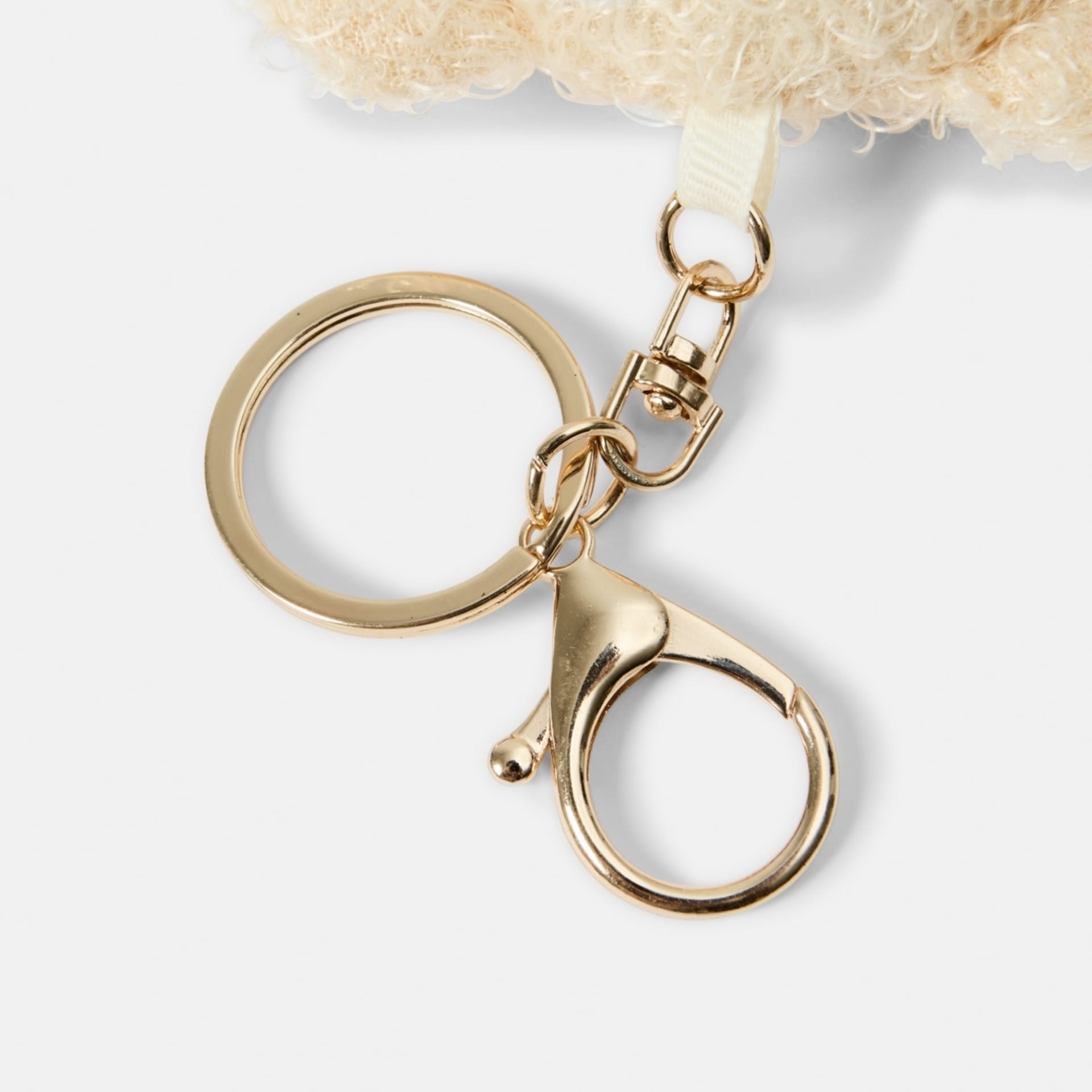 Bear Charm Keyring - Beige, Gold Tone, Red and White - Kmart