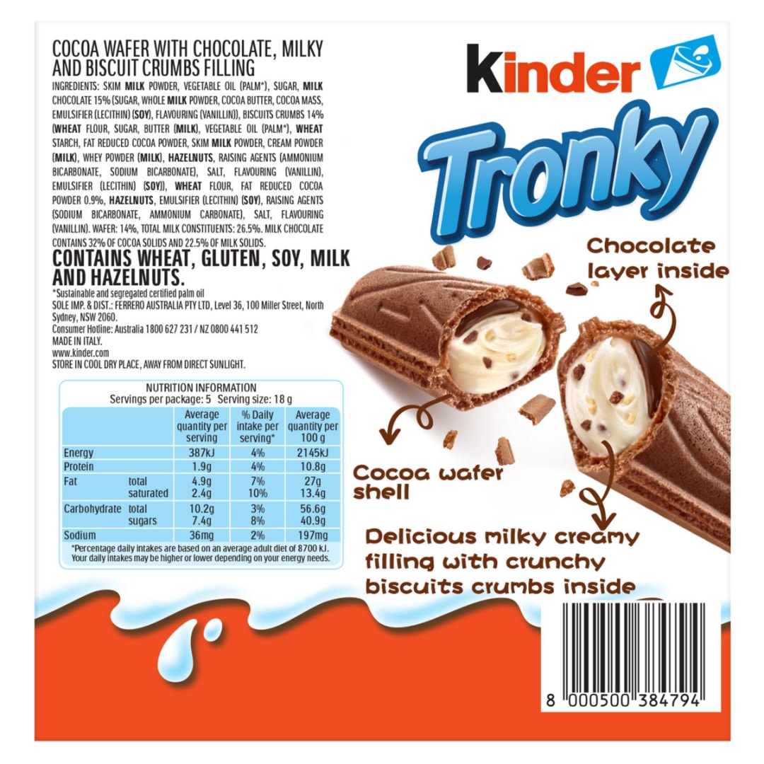 5 Pack Kinder Tronky Bar 90g - Kmart