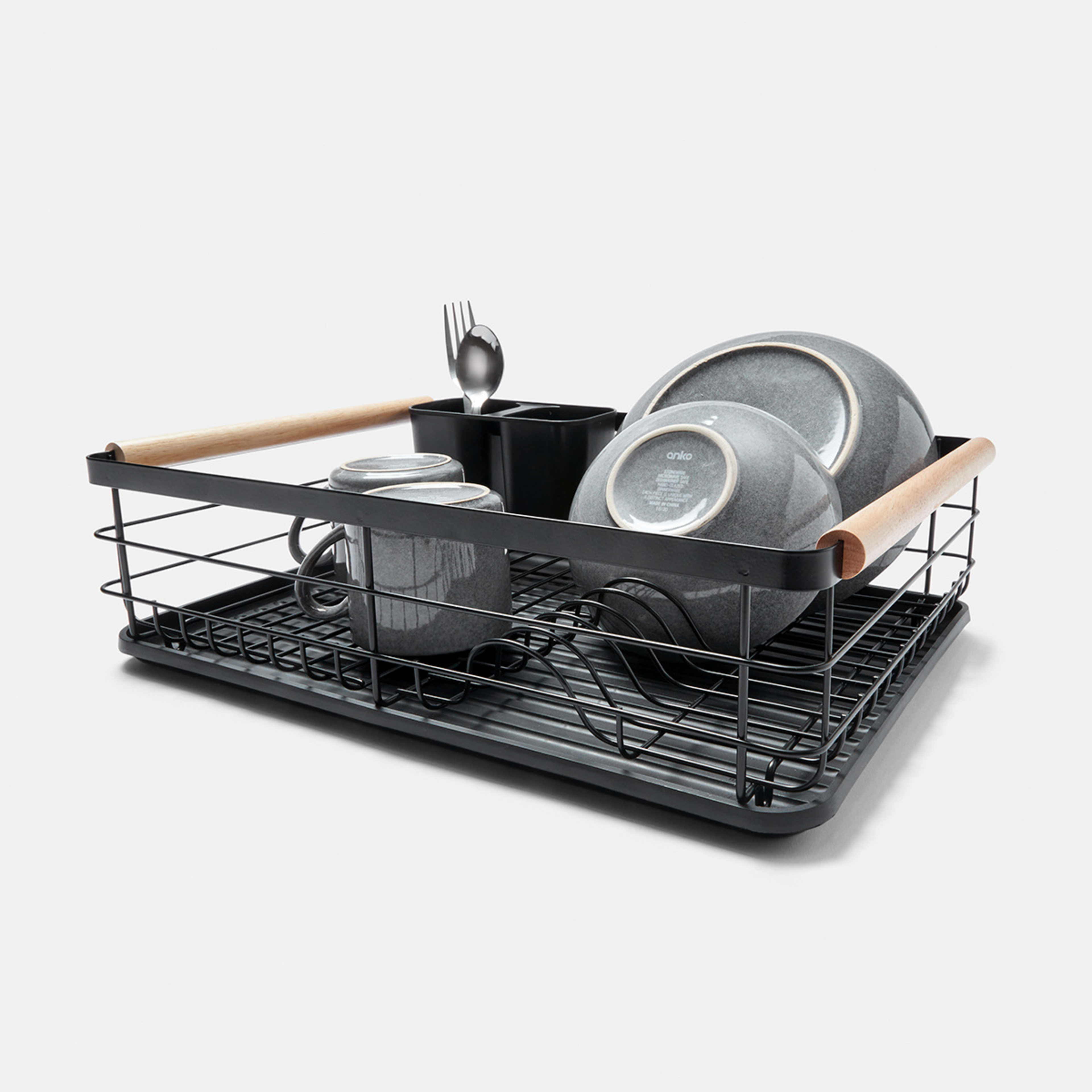 Black Wooden Handle Dish Rack - Kmart