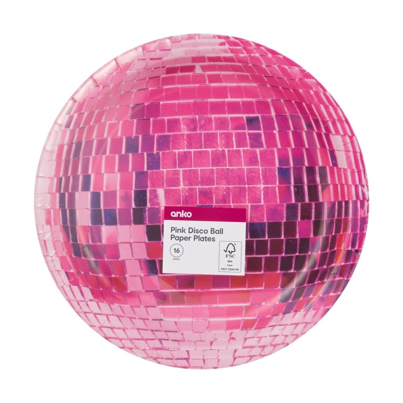 16 Piece Pink Disco Ball Paper Plates - Kmart