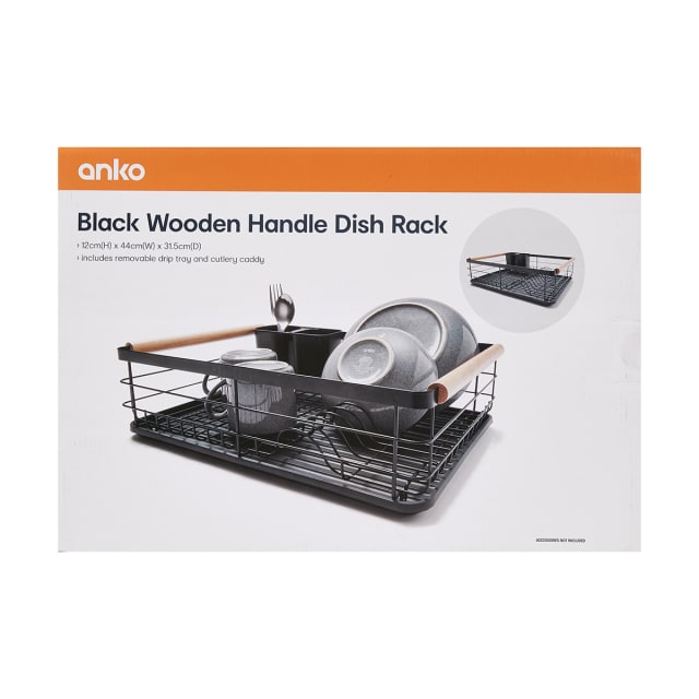 Black Wooden Handle Dish Rack - Kmart