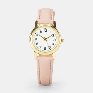 Womens Analogue Watch with Gold Case & Peach Strap - Kmart