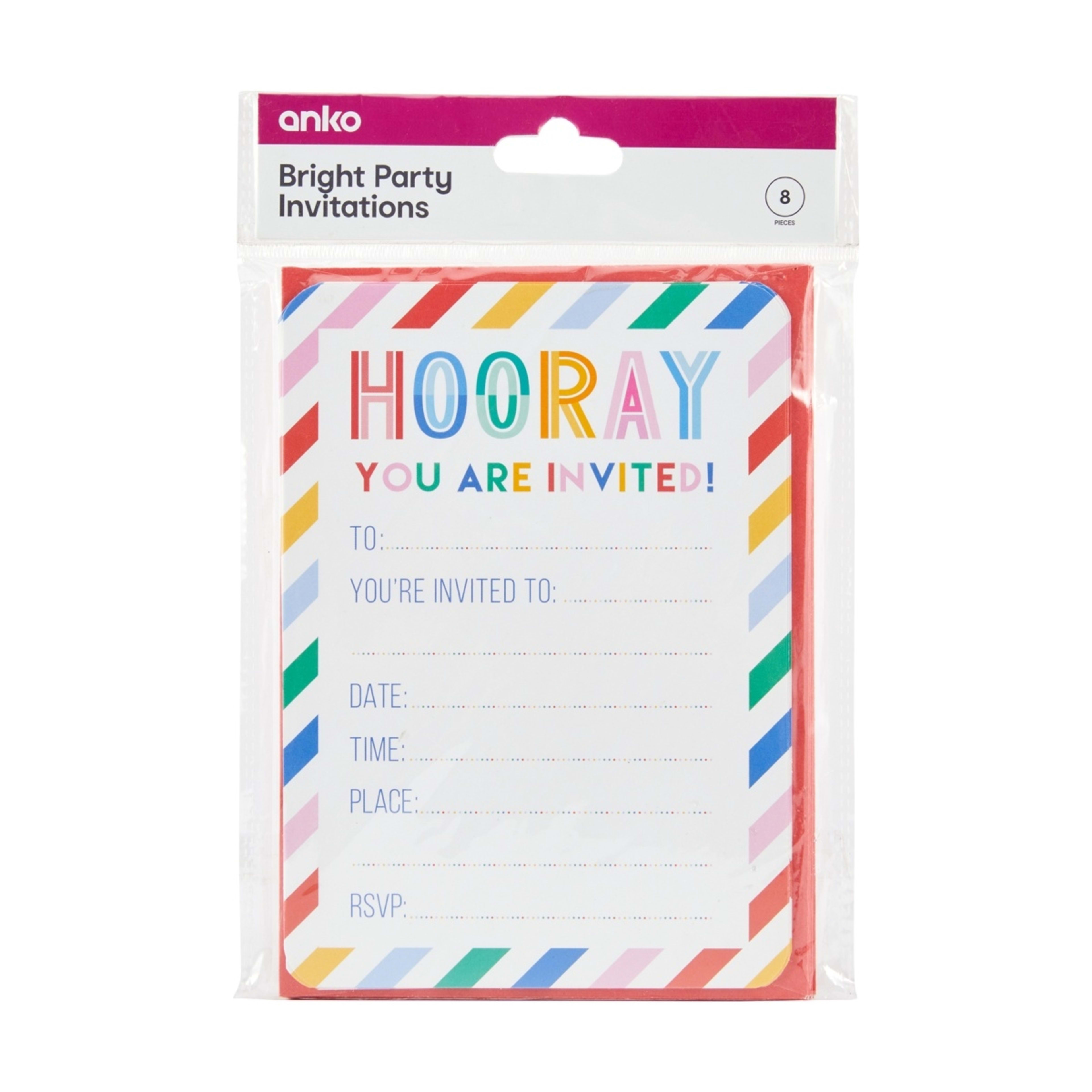8 Pack Bright Party Invitations - Kmart