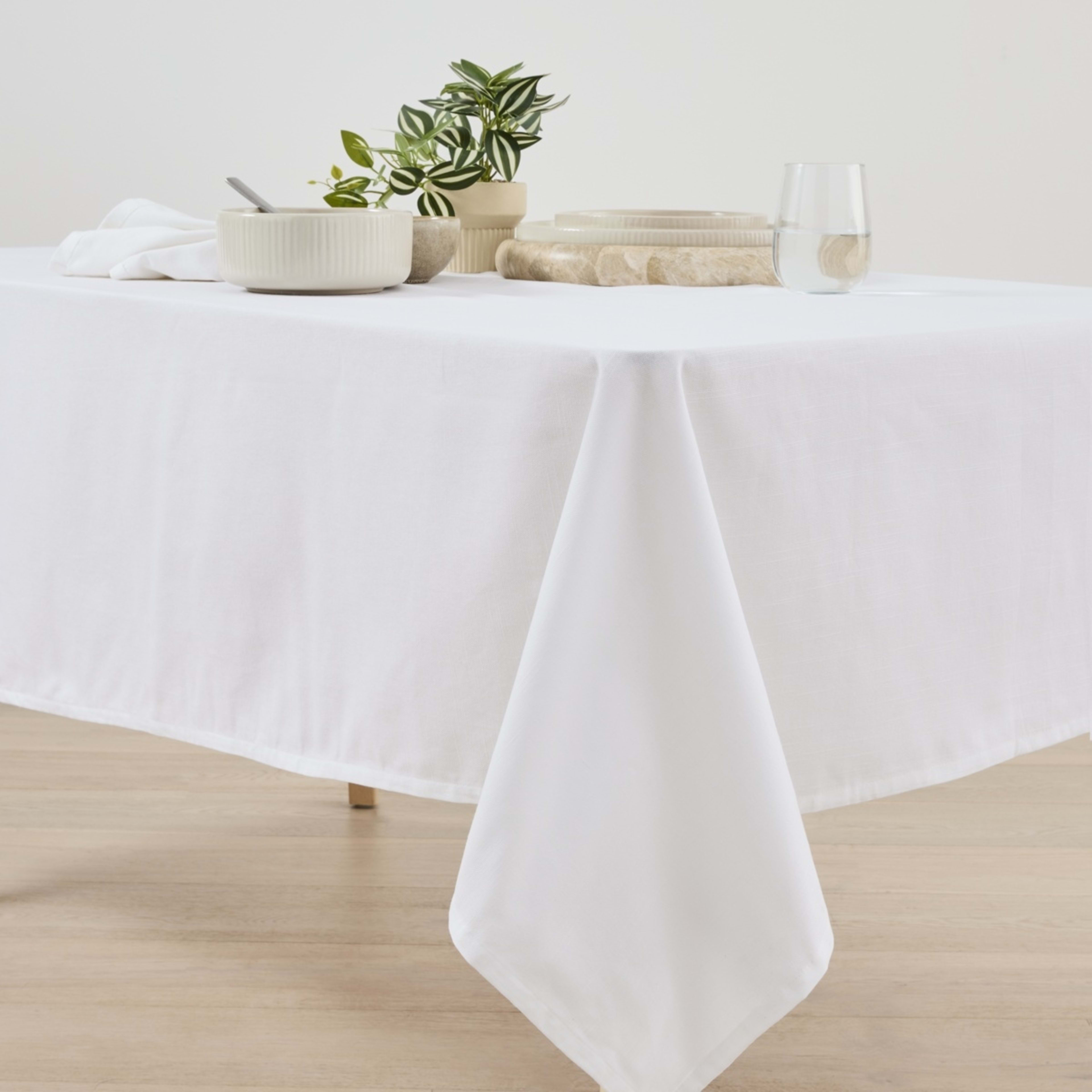 White Extra Large Linen Look Table Cloth - Kmart