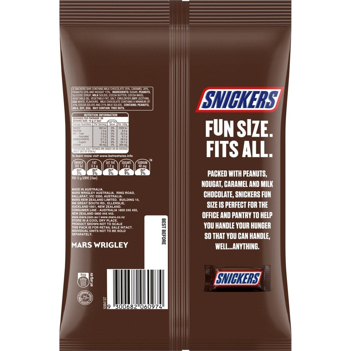 20 Piece Snickers Fun Size Snack and Share Bag 300g - Kmart