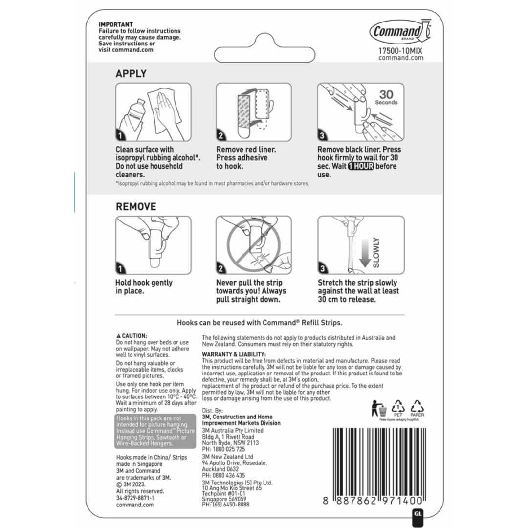 10 Pack 3M Command Adhesive Hooks Basic Mixed Value Pack - White - Kmart