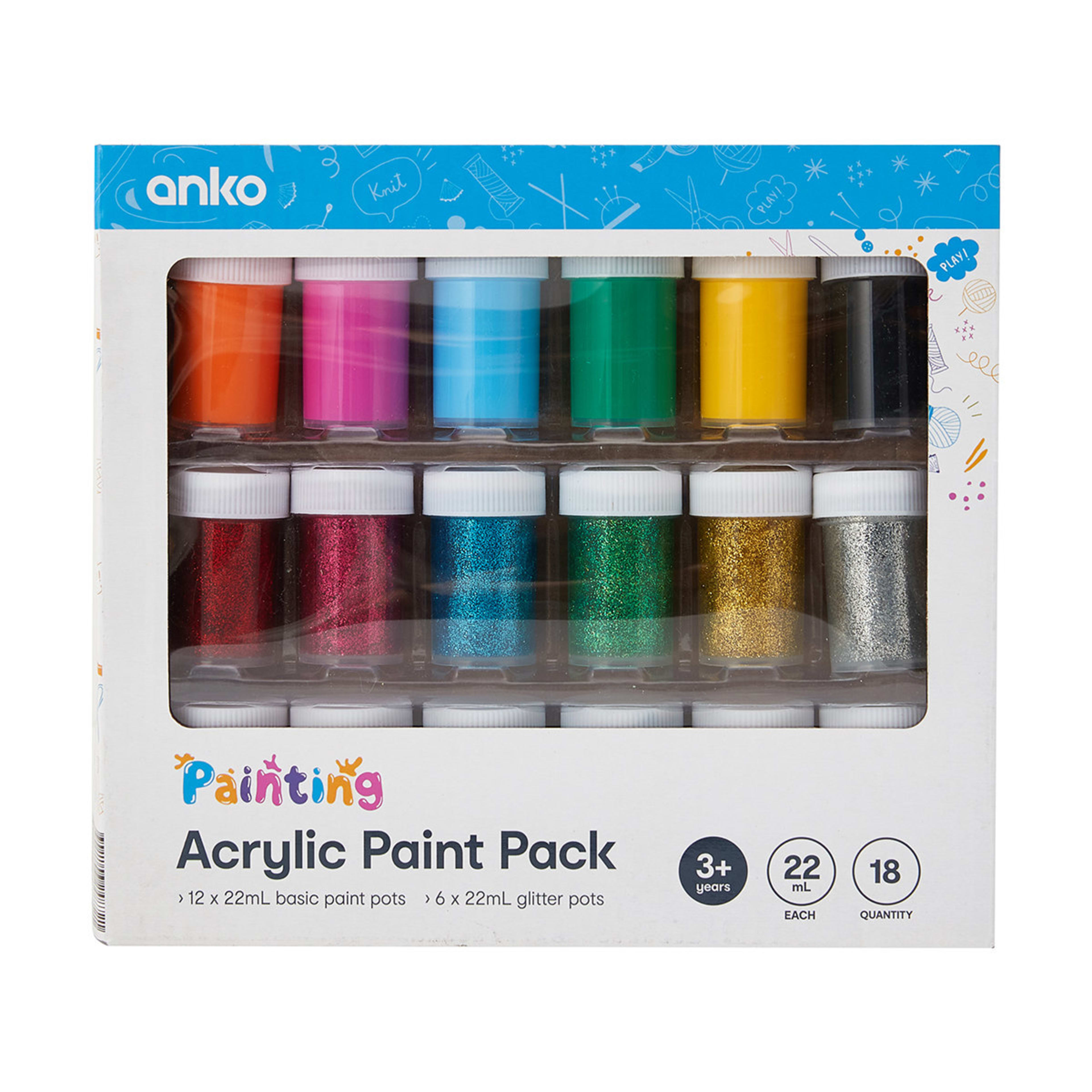 18 Pack Acrylic Paint - Kmart