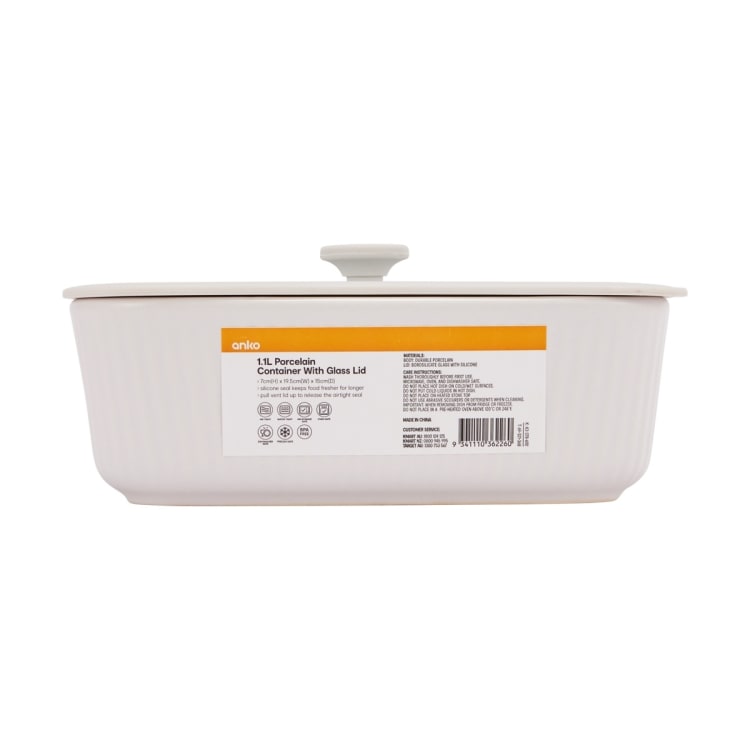 1.1L Porcelain Container with Glass Lid - Kmart