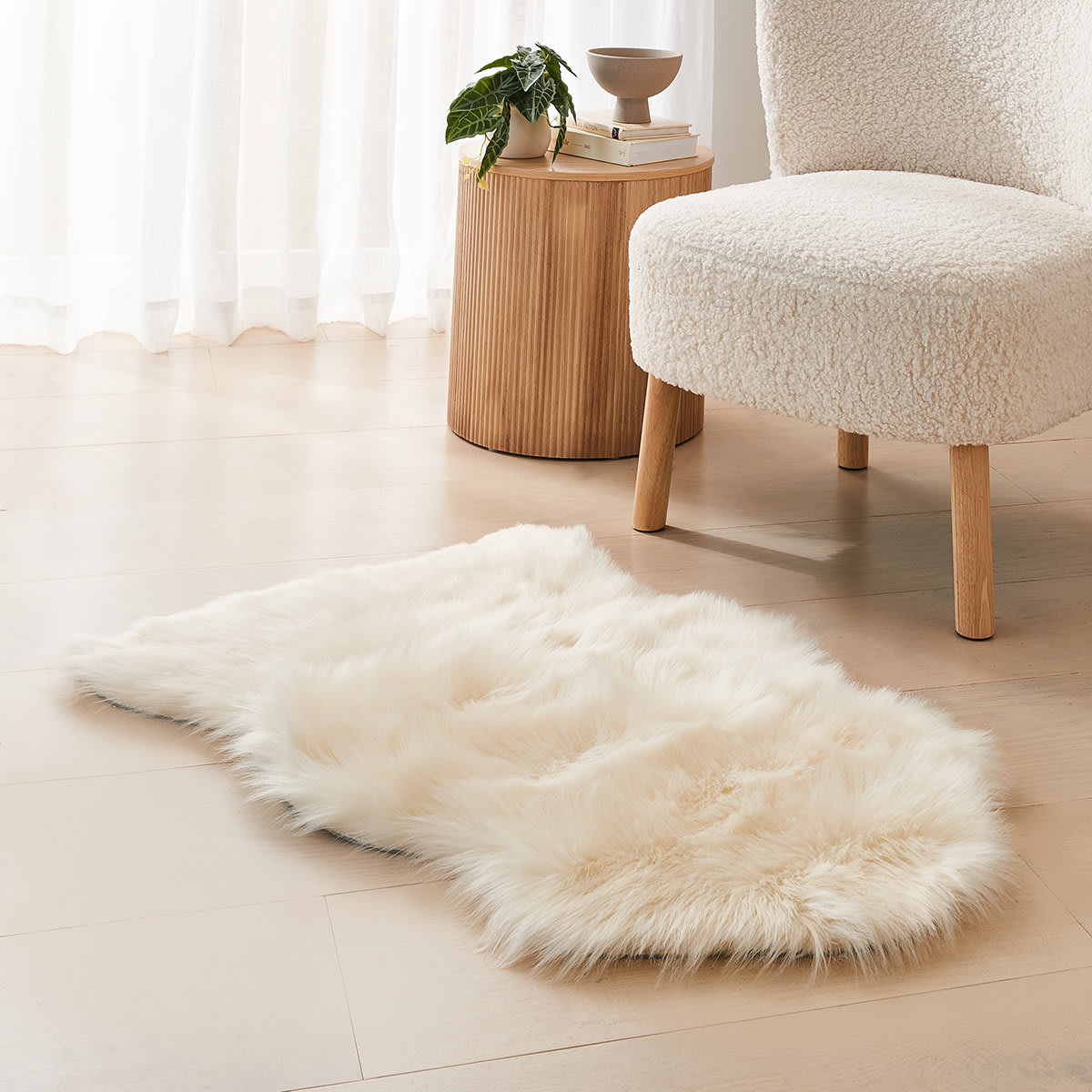 Cream Faux Fur Mat - Kmart NZ