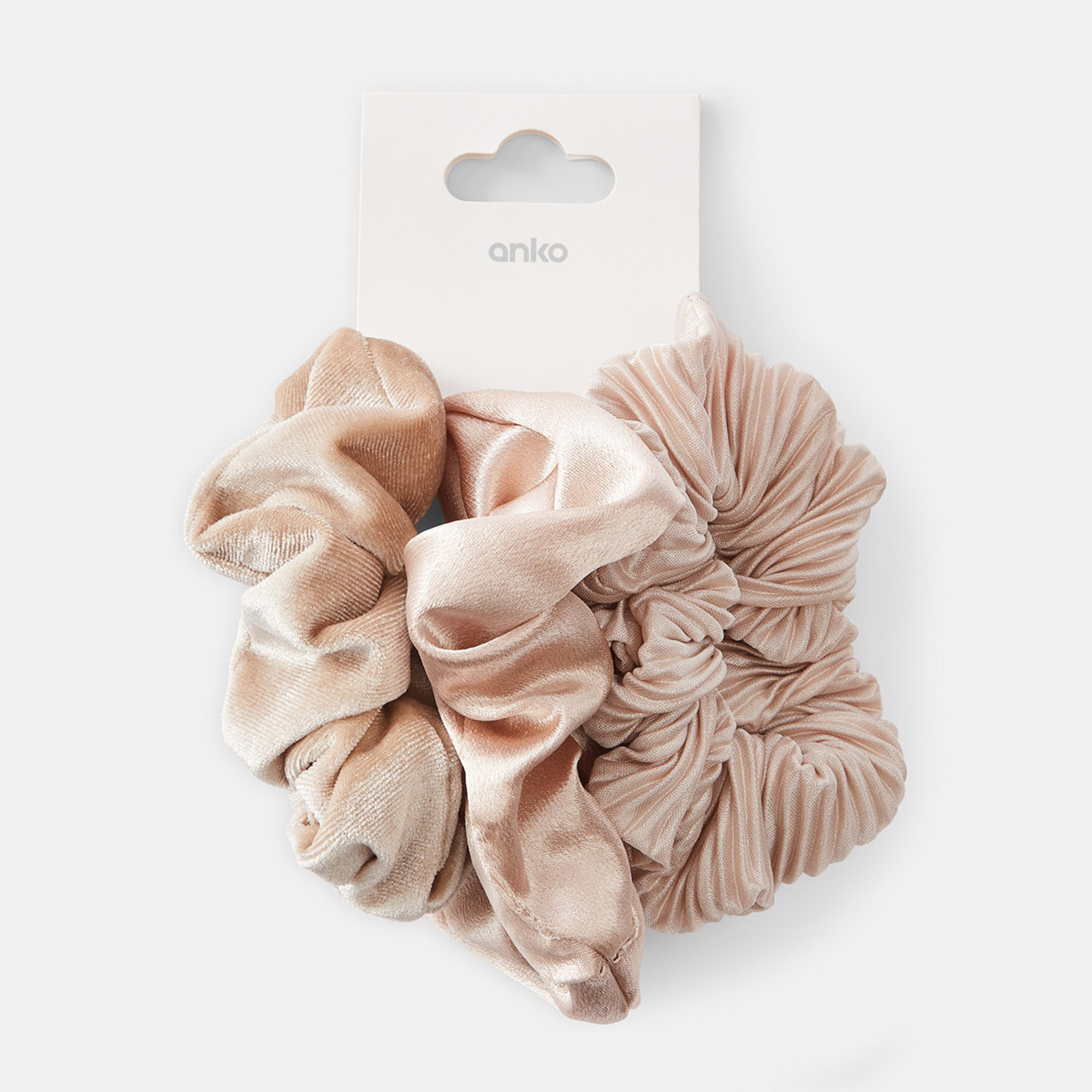 3 Pack Textured Hair Scrunchies - Beige - Kmart