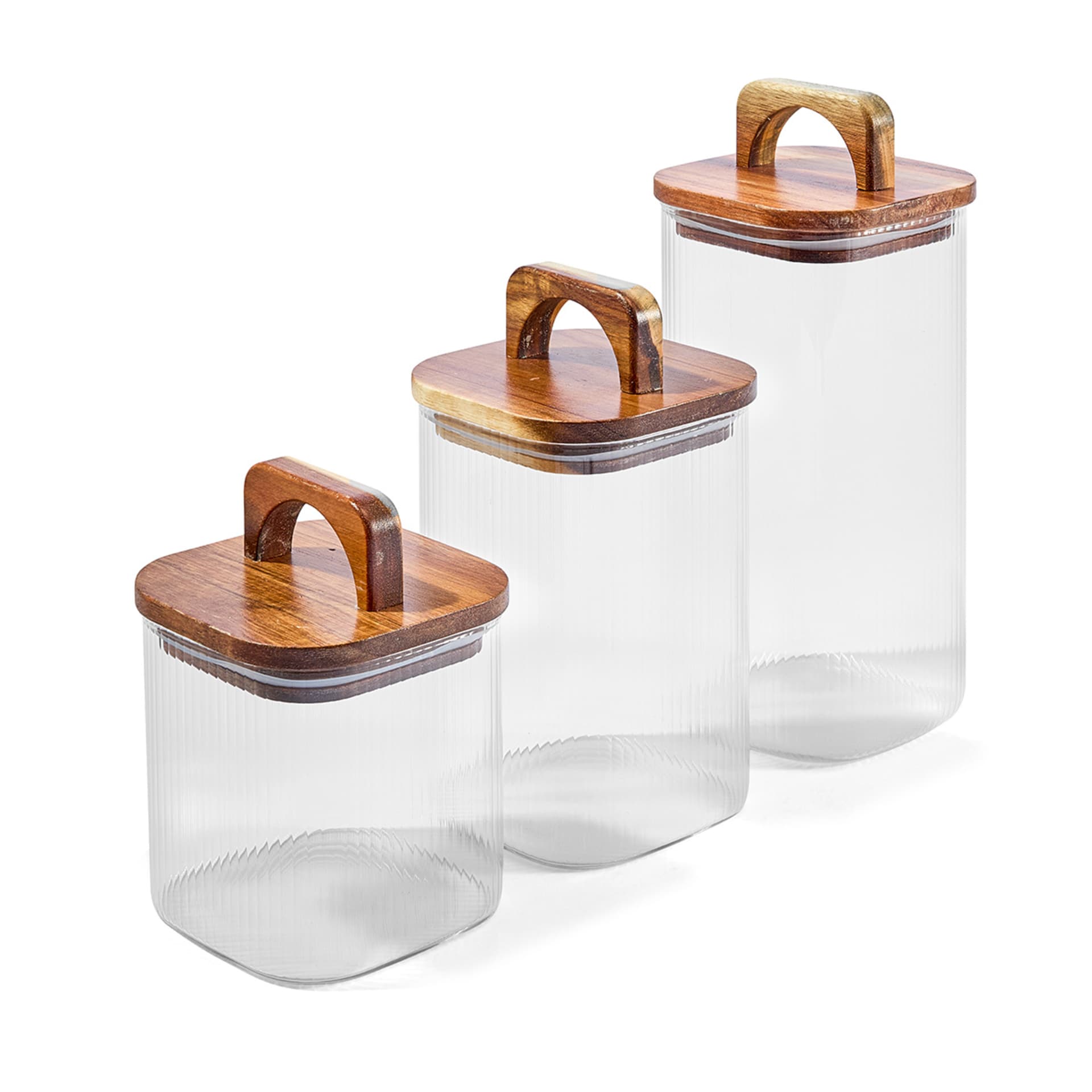Set of 3 Linear Glass Canisters with Acacia Lids - Kmart