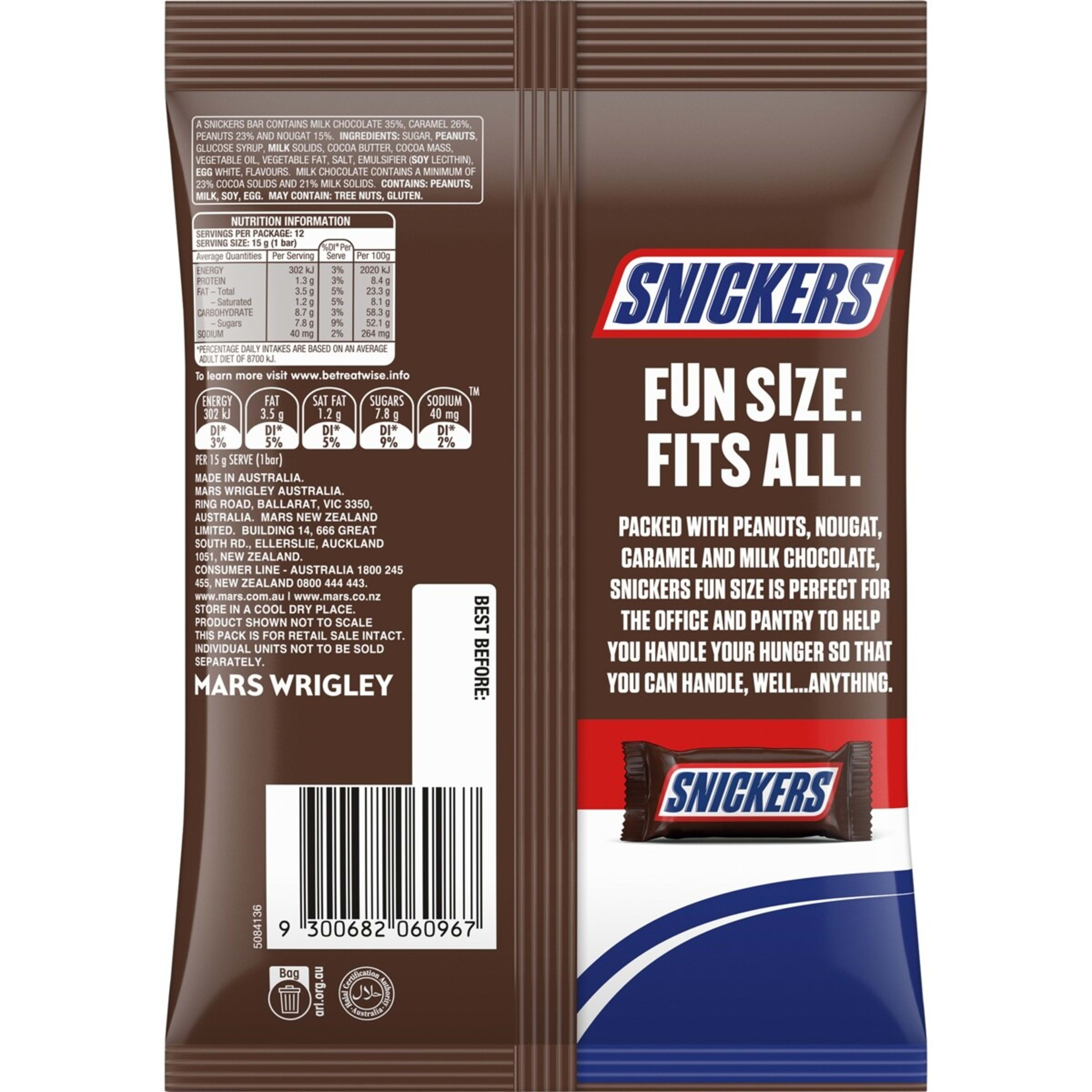 Snickers 12 Piece Fun Size Share Pack 180g - Kmart