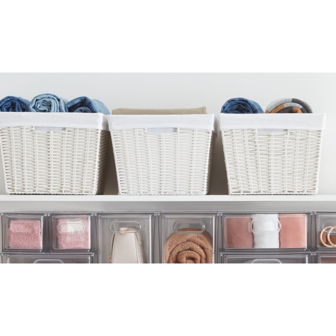 Rattan Look Basket with Liner - Medium, White - Kmart