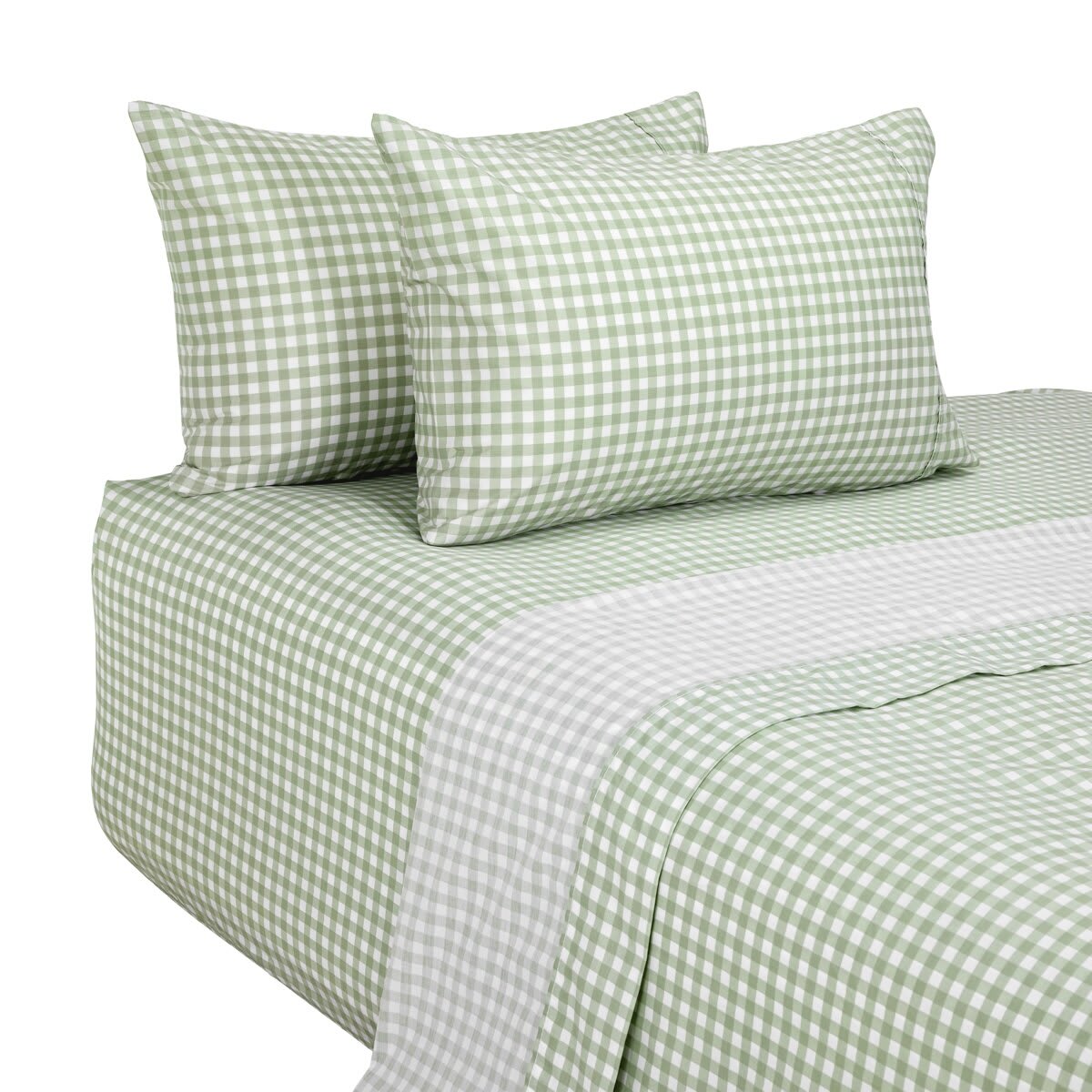250 Thread Count Gingham Cotton Sheet Set - Double Bed, Sage - Kmart