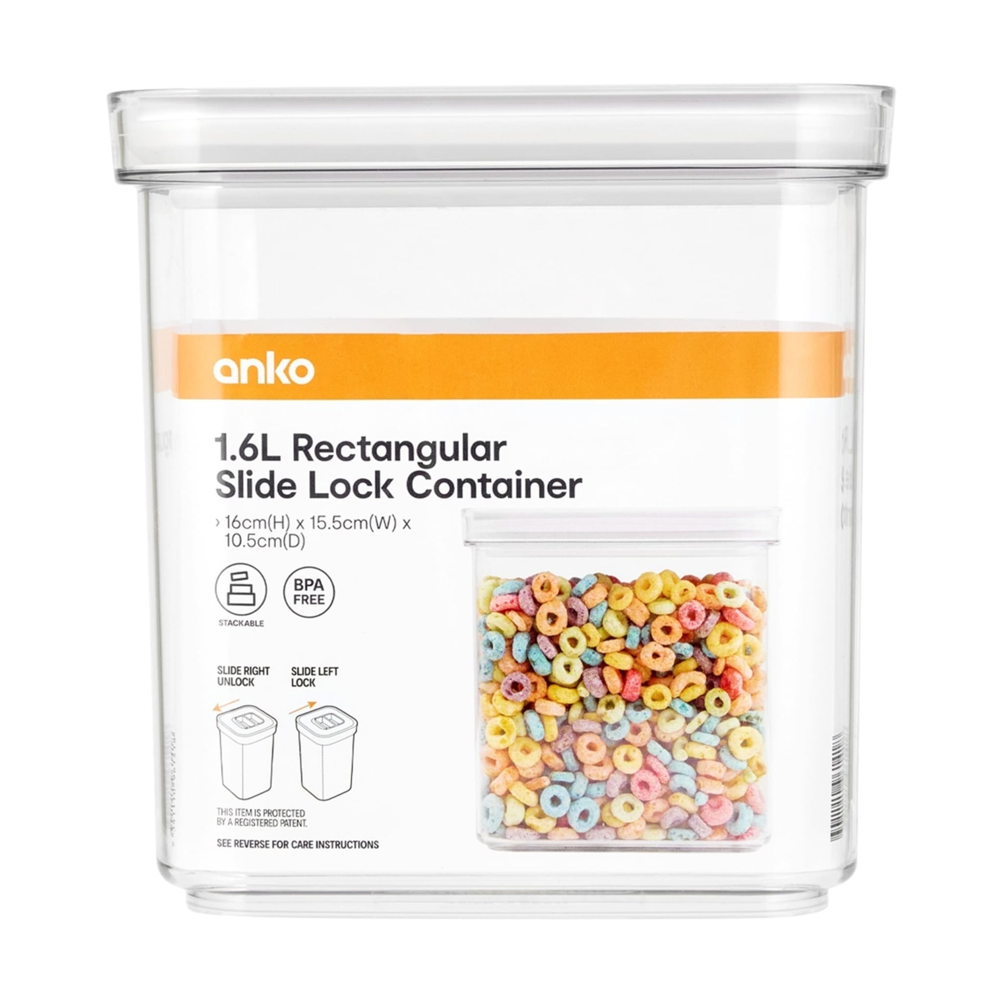 1.6L Rectangular Slide Lock Container - Kmart