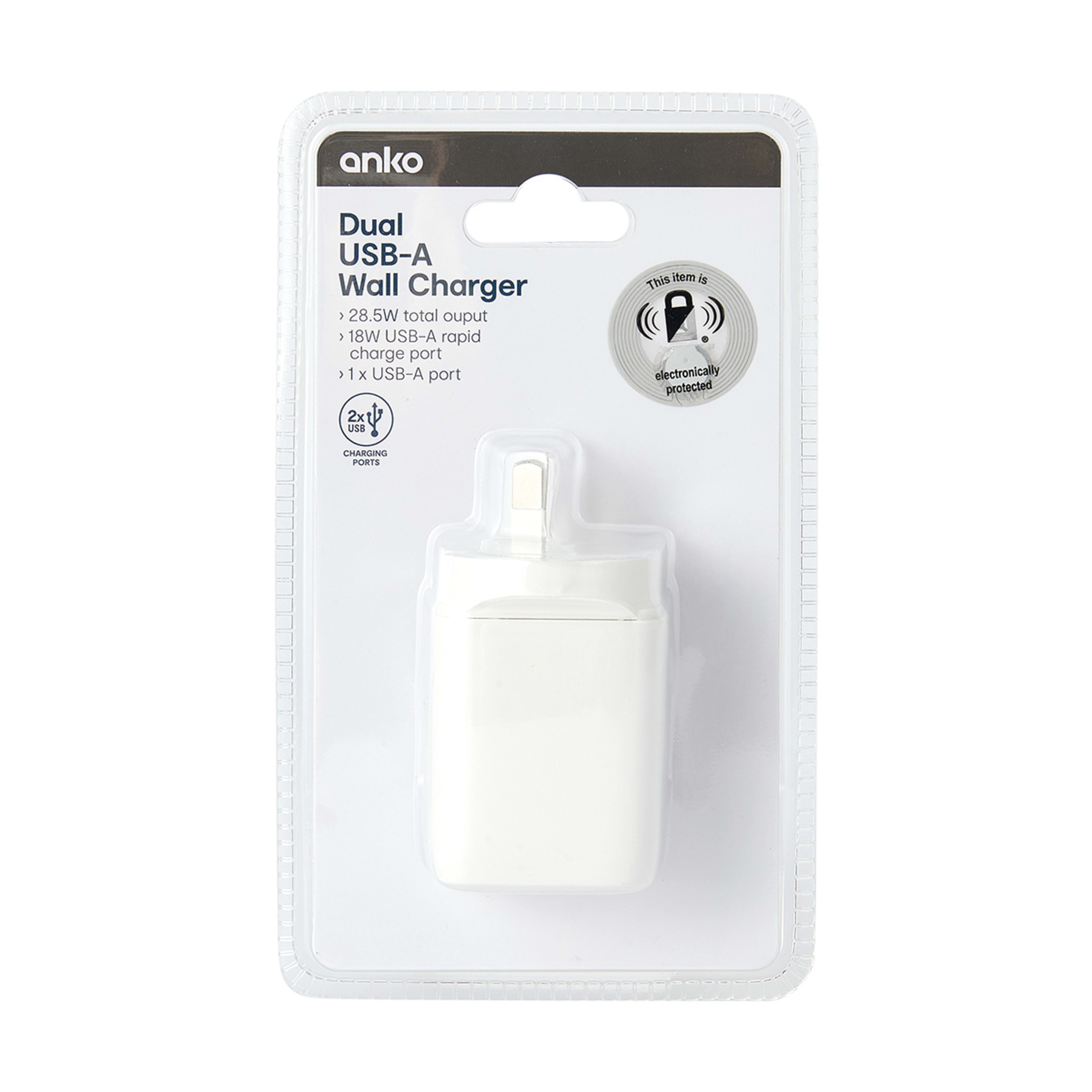 28.5W Dual USB-A Wall Charger - Kmart