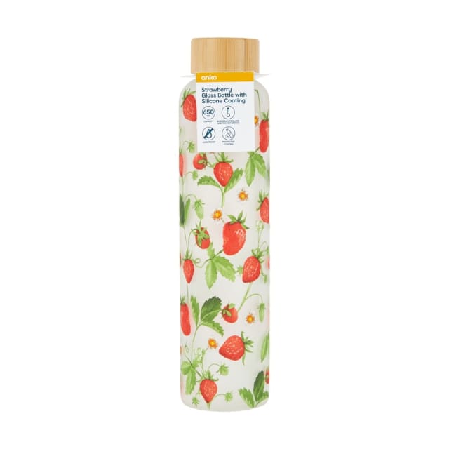650ml Strawberry Glass Bottle with Silicone Coating - Kmart