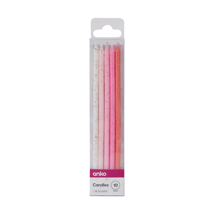 10 Pack Glitter Candles - Pink - Kmart